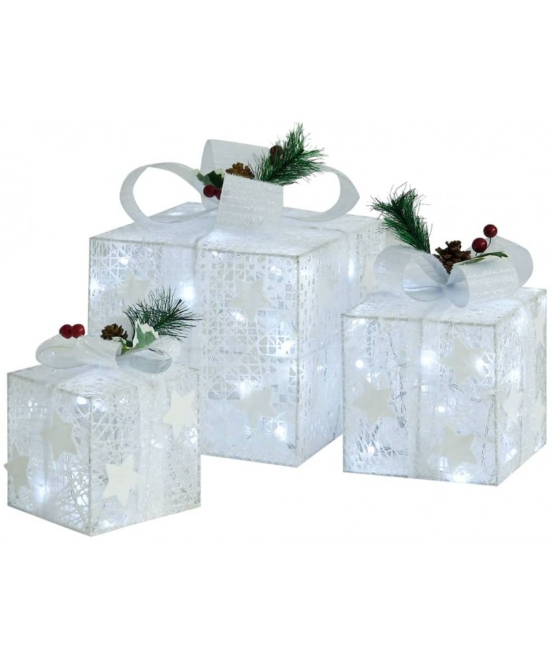 Cutii cadou de Craciun decor 3 buc. argintiu exterior/interior