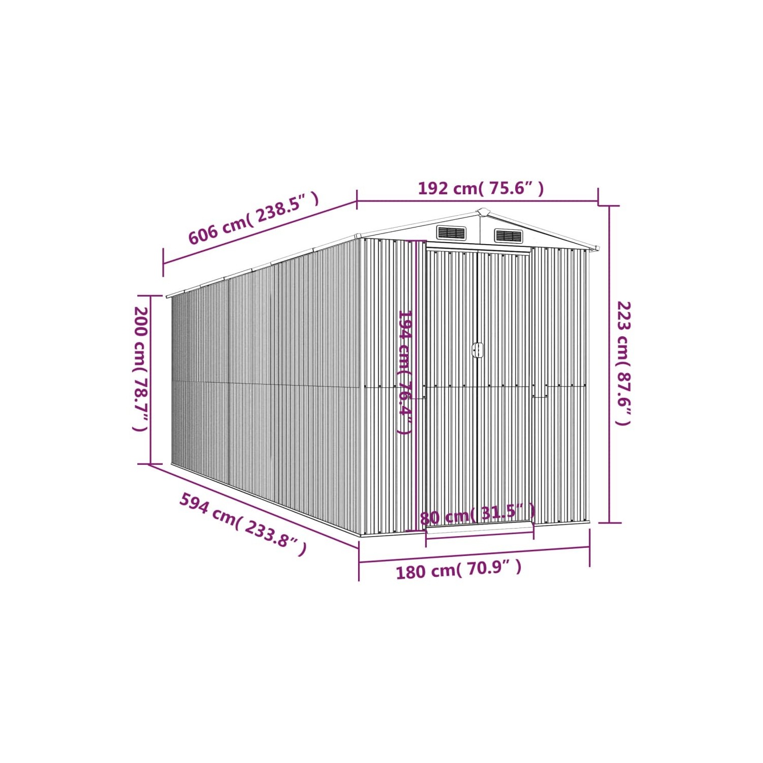 Sopron de gradina, antracit, 192x606x223 cm, otel galvanizat